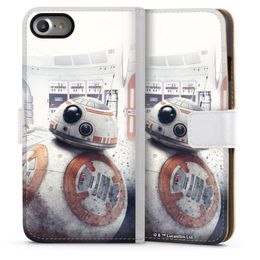 DeinDesign iPhone SE (2022) Handy Klapph&uuml;lle Handyh&uuml;lle aus Kunst Leder wei&szlig; Flip Case Robot Star Wars Merchandise Sideflip mit Lasche