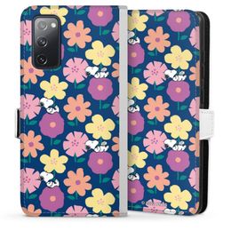 DeinDesign Galaxy S20 FE 5G Handy Klapph&uuml;lle Handyh&uuml;lle aus Kunst Leder wei&szlig; Flip Case Muster Snoopy Flowers Sideflip mit Lasche