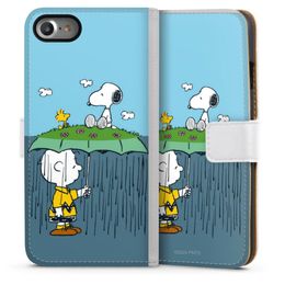 DeinDesign iPhone SE (2020) Handy Klapph&uuml;lle Handyh&uuml;lle aus Kunst Leder wei&szlig; Flip Case Children Snoopy Peanuts Sideflip mit Lasche