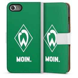 DeinDesign iPhone SE (2020) Handy Klapph&uuml;lle Handyh&uuml;lle aus Kunst Leder wei&szlig; Flip Case Moin Official Licensed Product Sv Werder Bremen Sideflip mit Lasche