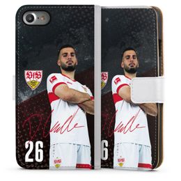 DeinDesign iPhone SE (2020) Handy Klapph&uuml;lle Handyh&uuml;lle aus Kunst Leder wei&szlig; Flip Case Vfb Stuttgart Deniz Undav Official Licensed Product Sideflip mit Lasche