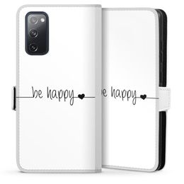 DeinDesign Galaxy S20 FE 5G Handy Klapph&uuml;lle Handyh&uuml;lle aus Kunst Leder wei&szlig; Flip Case Statement Happiness Sayings Sideflip mit Lasche