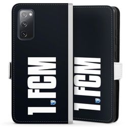 DeinDesign Galaxy S20 FE 5G Handy Klapph&uuml;lle Handyh&uuml;lle aus Kunst Leder wei&szlig; Flip Case Official Licensed Product 1. Fcm 1. Fc Magdeburg Sideflip mit Lasche