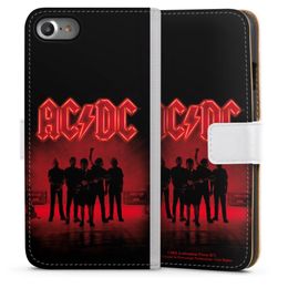 DeinDesign iPhone SE (2022) Handy Klapph&uuml;lle Handyh&uuml;lle aus Kunst Leder wei&szlig; Flip Case Band Acdc Official Licensed Product Sideflip mit Lasche