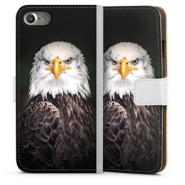 DeinDesign iPhone SE (2022) Handy Klapph&uuml;lle Handyh&uuml;lle aus Kunst Leder wei&szlig; Flip Case Bird Animals Eagle Sideflip mit Lasche