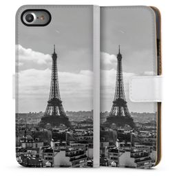 DeinDesign iPhone SE (2020) Handy Klapph&uuml;lle Handyh&uuml;lle aus Kunst Leder wei&szlig; Flip Case Eiffeltour Paris France Sideflip mit Lasche