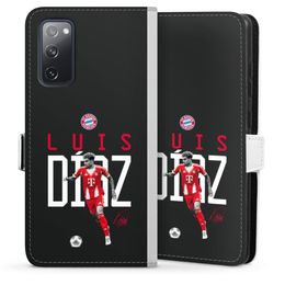DeinDesign Galaxy S20 FE 5G Handy Klapph&uuml;lle Handyh&uuml;lle aus Kunst Leder wei&szlig; Flip Case Official Licensed Product Fc Bayern M&uuml;nchen Luis Diaz Sideflip mit Lasche