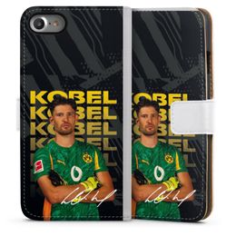 DeinDesign iPhone SE (2020) Handy Klapph&uuml;lle Handyh&uuml;lle aus Kunst Leder wei&szlig; Flip Case Borussia Dortmund Bvb Gregor Kobel Sideflip mit Lasche