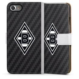DeinDesign iPhone SE (2022) Handy Klapph&uuml;lle Handyh&uuml;lle aus Kunst Leder wei&szlig; Flip Case Carbon Gladbach Borussia M&ouml;nchengladbach Sideflip mit Lasche