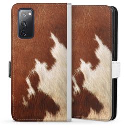 DeinDesign Galaxy S20 FE Handy Klapph&uuml;lle Handyh&uuml;lle aus Kunst Leder wei&szlig; Flip Case Fur Cow Animal Look Sideflip mit Lasche