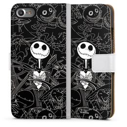 DeinDesign iPhone SE (2020) Handy Klapph&uuml;lle Handyh&uuml;lle aus Kunst Leder wei&szlig; Flip Case Nightmare Before Christmas Halloween Disney Sideflip mit Lasche