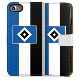 DeinDesign iPhone SE (2020) Handy Klapph&uuml;lle Handyh&uuml;lle aus Kunst Leder wei&szlig; Flip Case Stripes Hsv Hamburger Sv Sideflip mit Lasche