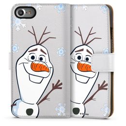 DeinDesign iPhone SE (2022) Handy Klapph&uuml;lle Handyh&uuml;lle aus Kunst Leder wei&szlig; Flip Case Disney Frozen Olaf Frozen 2 Sideflip mit Lasche