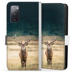 DeinDesign Galaxy S20 FE Handy Klapph&uuml;lle Handyh&uuml;lle aus Kunst Leder wei&szlig; Flip Case Forrest Meadow Deer Sideflip mit Lasche