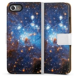 DeinDesign iPhone SE (2020) Handy Klapph&uuml;lle Handyh&uuml;lle aus Kunst Leder wei&szlig; Flip Case Weltall Galaxy Star Sideflip mit Lasche