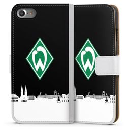 DeinDesign iPhone SE (2022) Handy Klapph&uuml;lle Handyh&uuml;lle aus Kunst Leder wei&szlig; Flip Case Sv Werder Bremen Skyline Official Licensed Product Sideflip mit Lasche