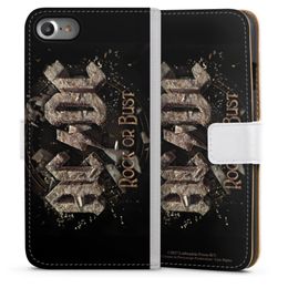 DeinDesign iPhone SE (2022) Handy Klapph&uuml;lle Handyh&uuml;lle aus Kunst Leder wei&szlig; Flip Case Rock Or Bust Official Licensed Product Acdc Sideflip mit Lasche