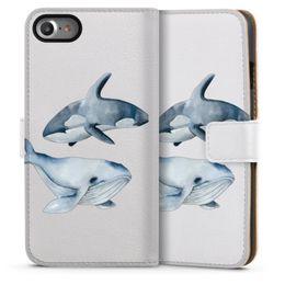 DeinDesign iPhone SE (2022) Handy Klapph&uuml;lle Handyh&uuml;lle aus Kunst Leder wei&szlig; Flip Case Water Colour Ocean Wale Sideflip mit Lasche