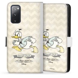 DeinDesign Galaxy S20 FE Handy Klapph&uuml;lle Handyh&uuml;lle aus Kunst Leder wei&szlig; Flip Case Disney Official Licensed Product Donuld Duck Vintage Sideflip mit Lasche