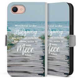 DeinDesign iPhone 17e Handy Klapph&uuml;lle Handyh&uuml;lle aus Kunst Leder wei&szlig; Flip Case Statement Beach Spruch Sideflip mit Lasche
