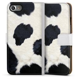 DeinDesign iPhone SE (2020) Handy Klapph&uuml;lle Handyh&uuml;lle aus Kunst Leder wei&szlig; Flip Case Animal Print Animal Look Cow Skin Sideflip mit Lasche