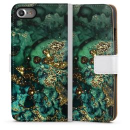 DeinDesign iPhone SE (2020) Handy Klapph&uuml;lle Handyh&uuml;lle aus Kunst Leder wei&szlig; Flip Case Muster Glitzer Marble Sideflip mit Lasche