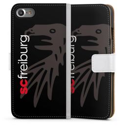 DeinDesign iPhone SE (2022) Handy Klapph&uuml;lle Handyh&uuml;lle aus Kunst Leder wei&szlig; Flip Case Sc Freiburg Logo Official Licensed Product Sideflip mit Lasche