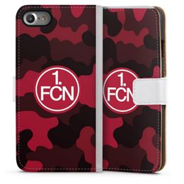 DeinDesign iPhone SE (2022) Handy Klapph&uuml;lle Handyh&uuml;lle aus Kunst Leder wei&szlig; Flip Case 1. Fcn Logo 1. Fc N&uuml;rnberg Sideflip mit Lasche