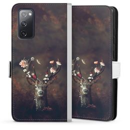 DeinDesign Galaxy S20 FE Handy Klapph&uuml;lle Handyh&uuml;lle aus Kunst Leder wei&szlig; Flip Case Reindeer Flowers Rehe Sideflip mit Lasche