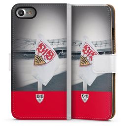 DeinDesign iPhone SE (2020) Handy Klapph&uuml;lle Handyh&uuml;lle aus Kunst Leder wei&szlig; Flip Case Official Licensed Product Bundesliga Vfb Stuttgart Sideflip mit Lasche