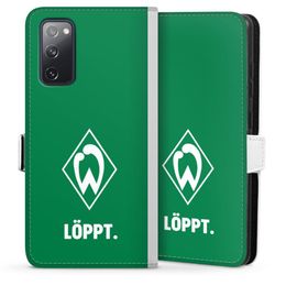 DeinDesign Galaxy S20 FE Handy Klapph&uuml;lle Handyh&uuml;lle aus Kunst Leder wei&szlig; Flip Case Sv Werder Bremen Official Licensed Product Statement Sideflip mit Lasche