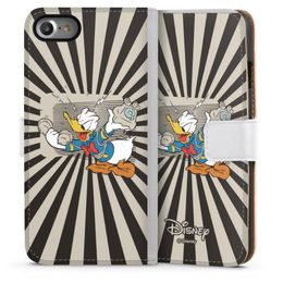 DeinDesign iPhone SE (2020) Handy Klapph&uuml;lle Handyh&uuml;lle aus Kunst Leder wei&szlig; Flip Case Disney Official Licensed Product Donald Duck Sideflip mit Lasche