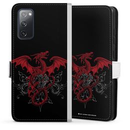 DeinDesign Galaxy S20 FE Handy Klapph&uuml;lle Handyh&uuml;lle aus Kunst Leder wei&szlig; Flip Case Dragon Red Gothic Sideflip mit Lasche