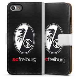 DeinDesign iPhone SE (2020) Handy Klapph&uuml;lle Handyh&uuml;lle aus Kunst Leder wei&szlig; Flip Case Scratch Sc Freiburg Official Licensed Product Sideflip mit Lasche