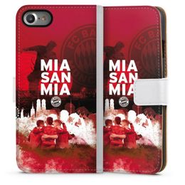 DeinDesign iPhone SE (2020) Handy Klapph&uuml;lle Handyh&uuml;lle aus Kunst Leder wei&szlig; Flip Case Fc Bayern M&uuml;nchen Fcb Mia San Mia Sideflip mit Lasche