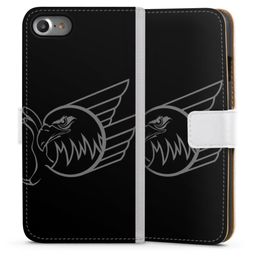 DeinDesign iPhone SE (2022) Handy Klapph&uuml;lle Handyh&uuml;lle aus Kunst Leder wei&szlig; Flip Case Adler Mannheim Ice Hockey Sports Sideflip mit Lasche
