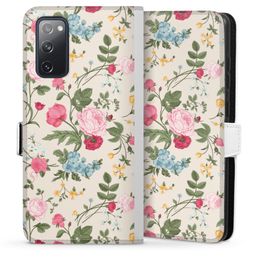 DeinDesign Galaxy S20 FE Handy Klapph&uuml;lle Handyh&uuml;lle aus Kunst Leder wei&szlig; Flip Case Ornament Flowers Vintage Sideflip mit Lasche