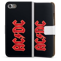 DeinDesign iPhone SE (2022) Handy Klapph&uuml;lle Handyh&uuml;lle aus Kunst Leder wei&szlig; Flip Case Official Licensed Product Acdc Logo Sideflip mit Lasche