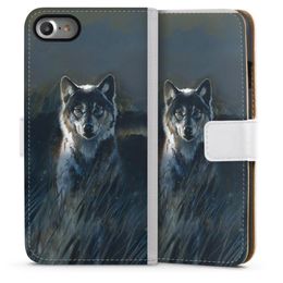 DeinDesign iPhone SE (2020) Handy Klapph&uuml;lle Handyh&uuml;lle aus Kunst Leder wei&szlig; Flip Case Nature Painting Wolf Sideflip mit Lasche