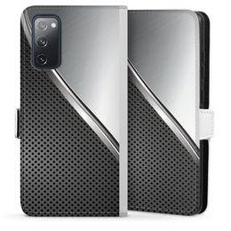 DeinDesign Galaxy S20 FE 5G Handy Klapph&uuml;lle Handyh&uuml;lle aus Kunst Leder wei&szlig; Flip Case Steel Metall Carbon Sideflip mit Lasche