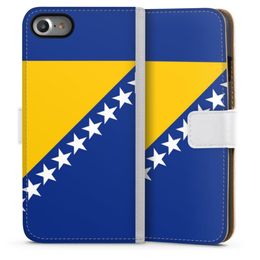 DeinDesign iPhone SE (2020) Handy Klapph&uuml;lle Handyh&uuml;lle aus Kunst Leder wei&szlig; Flip Case Flag Bosnia Sideflip mit Lasche
