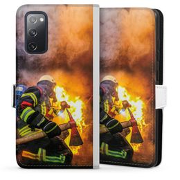 DeinDesign Galaxy S20 FE 5G Handy Klapph&uuml;lle Handyh&uuml;lle aus Kunst Leder wei&szlig; Flip Case Fire Fire Fighters Life Saver Sideflip mit Lasche