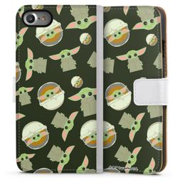 DeinDesign iPhone SE (2020) Handy Klapph&uuml;lle Handyh&uuml;lle aus Kunst Leder wei&szlig; Flip Case Official Licensed Product Baby Yoda Star Wars Muster Sideflip mit Lasche