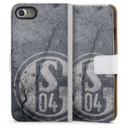 DeinDesign iPhone SE (2022) Handy Klapph&uuml;lle Handyh&uuml;lle aus Kunst Leder wei&szlig; Flip Case Concrete Fc Schalke 04 Merchandise Sideflip mit Lasche