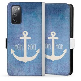 DeinDesign Galaxy S20 FE Handy Klapph&uuml;lle Handyh&uuml;lle aus Kunst Leder wei&szlig; Flip Case Anchor Maritim Blue Sideflip mit Lasche