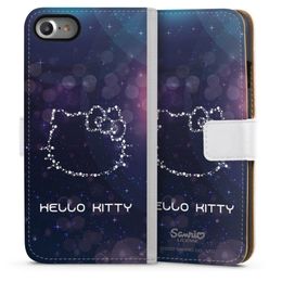DeinDesign iPhone SE (2020) Handy Klapph&uuml;lle Handyh&uuml;lle aus Kunst Leder wei&szlig; Flip Case Hello Kitty Weltall Merchandise Sideflip mit Lasche
