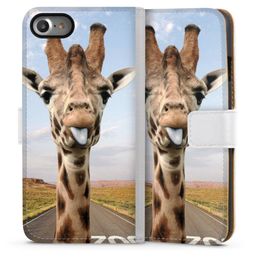 DeinDesign iPhone SE (2020) Handy Klapph&uuml;lle Handyh&uuml;lle aus Kunst Leder wei&szlig; Flip Case Giraffe Africa Photography Sideflip mit Lasche