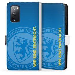 DeinDesign Galaxy S20 FE 5G Handy Klapph&uuml;lle Handyh&uuml;lle aus Kunst Leder wei&szlig; Flip Case Official Licensed Product Eintracht Braunschweig Statement Sideflip mit 