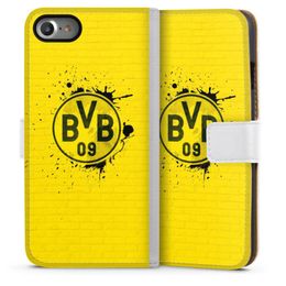 DeinDesign iPhone SE (2022) Handy Klapph&uuml;lle Handyh&uuml;lle aus Kunst Leder wei&szlig; Flip Case Bvb Official Licensed Product Borussia Dortmund Sideflip mit Lasche