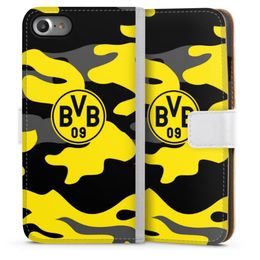 DeinDesign iPhone SE (2020) Handy Klapph&uuml;lle Handyh&uuml;lle aus Kunst Leder wei&szlig; Flip Case Merchandise Bvb Borussia Dortmund Sideflip mit Lasche